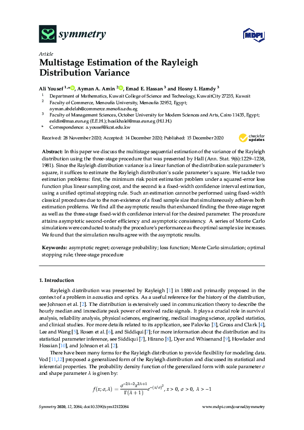 (PDF) Multistage Estimation of the Rayleigh Distribution Variance