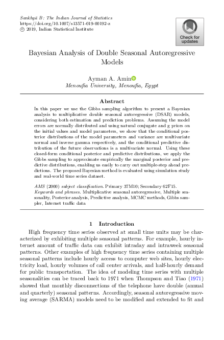 (PDF) Bayesian Analysis of Double Seasonal Autoregressive Models