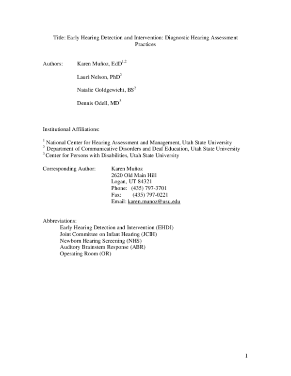 (PDF) Early Hearing Detection and Intervention: Diagnostic Hearing Assessment Practices