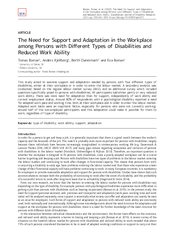 (PDF) The Need for Support and Adaptation in the Workplace among ...