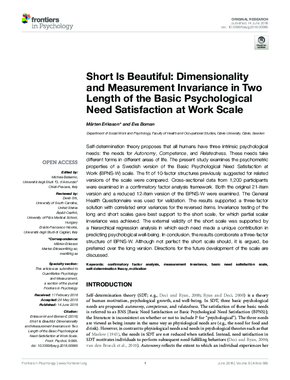 (PDF) Short Is Beautiful: Dimensionality and Measurement Invariance in Two Length of the Basic ...