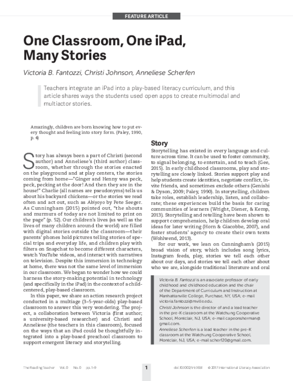 (PDF) One Classroom, One iPad, Many Stories