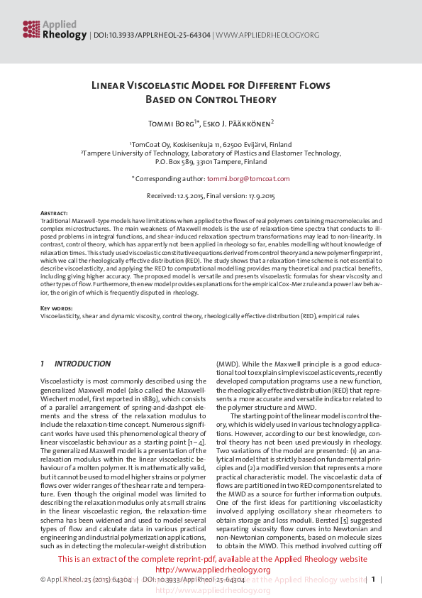 (PDF) Linear Viscoelastic Model for Different Flows Based onControl Theory