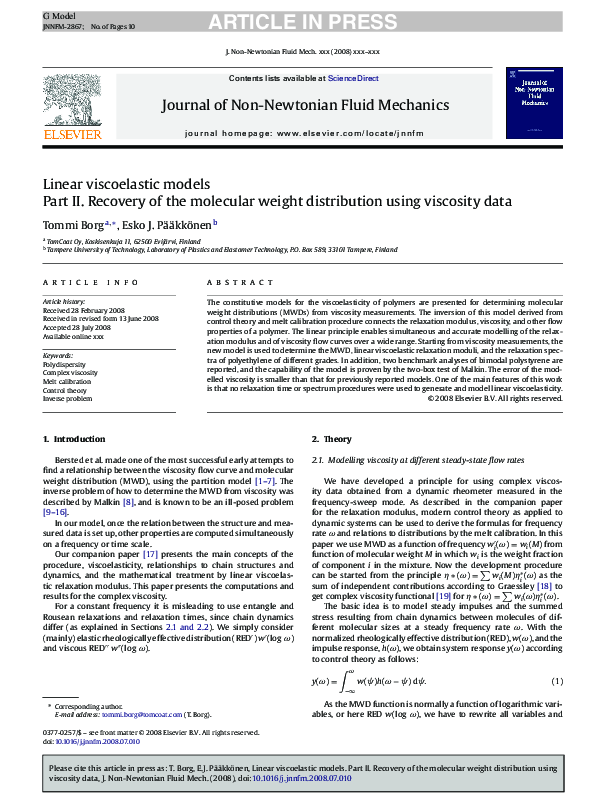 Pdf Linear Viscoelastic Models