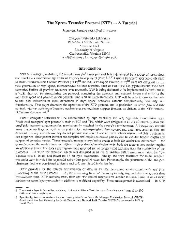 (PDF) The Xpress transfer protocol (XTP)—a tutorial | asdasd asdas - Academia.edu