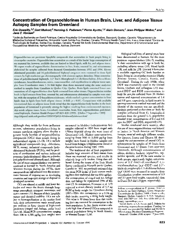 (PDF) Concentration of organochlorines in human brain, liver, and ...
