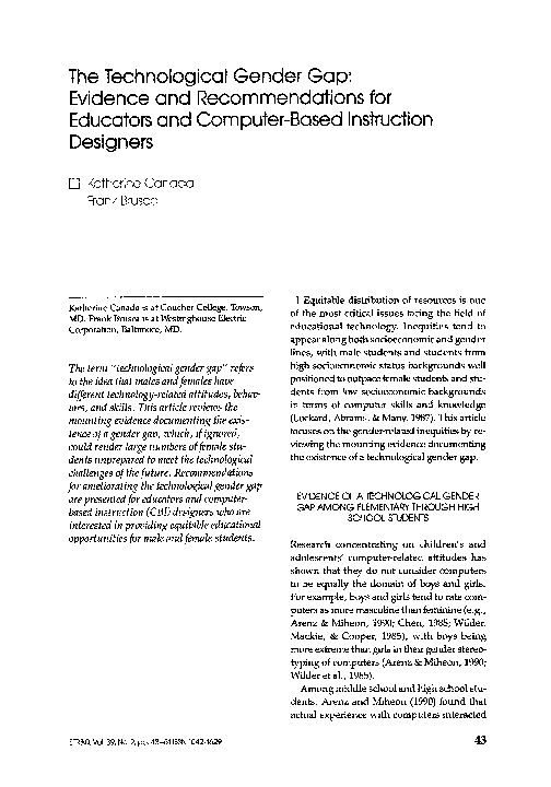 (PDF) The technological gender gap: Evidence and recommendations for ...