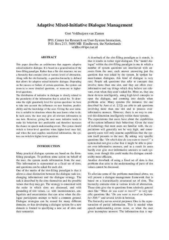 (PDF) Adaptive mixed-initiative dialogue management