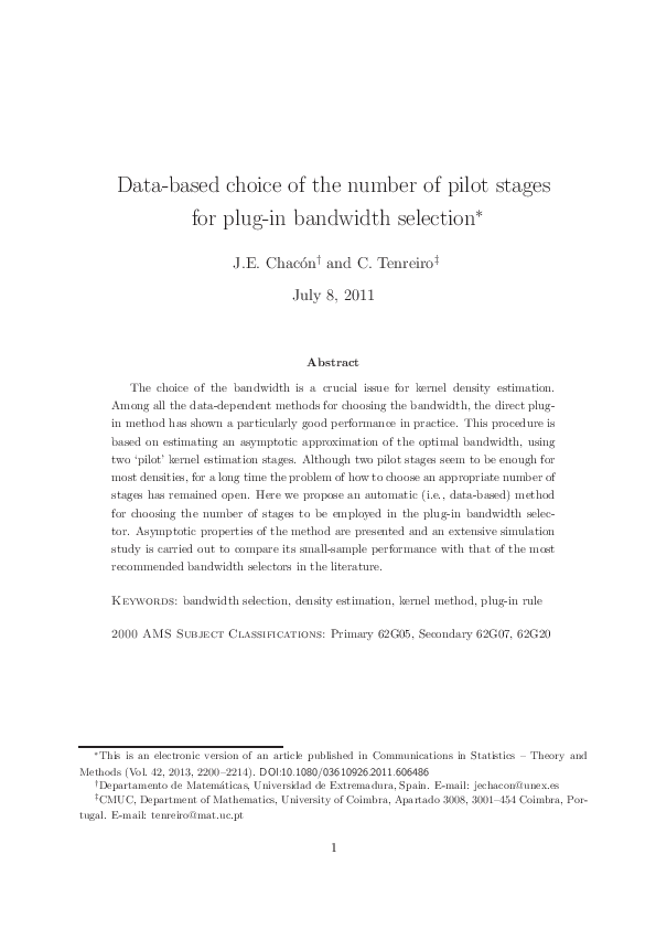 (PDF) Data-Based Choice of the Number of Pilot Stages for Plug-in Bandwidth Selection