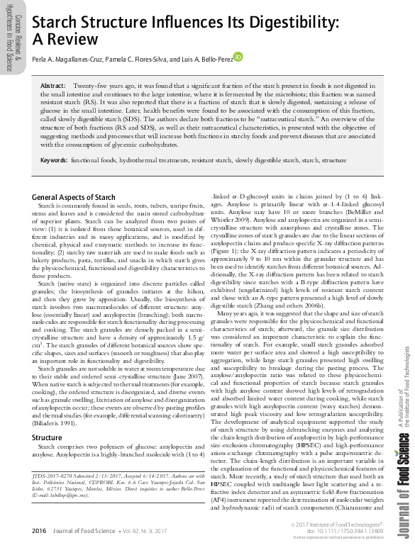 (PDF) Starch Structure Influences Its Digestibility: A Review