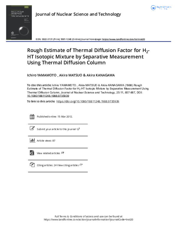 (PDF) Rough Estimate of Thermal Diffusion Factor for H2-HT Isotopic ...
