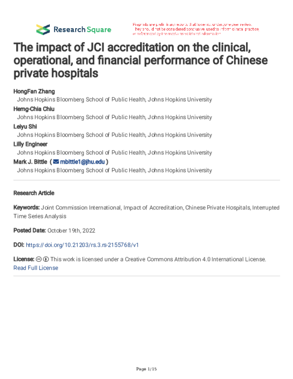 (PDF) The impact of JCI accreditation on the clinical, operational, and ...