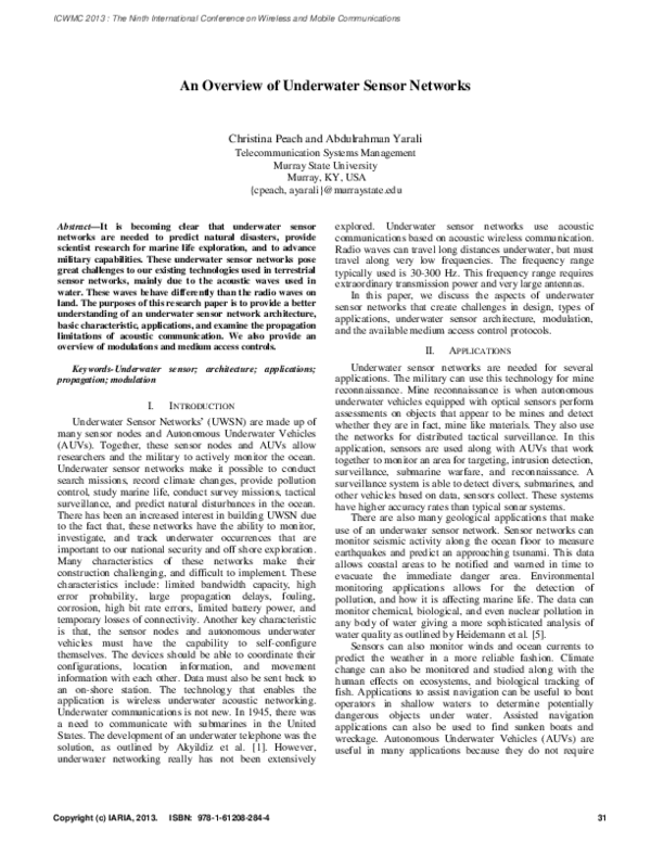 (PDF) An Overview of Underwater Sensor Networks