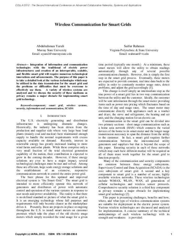 (PDF) Wireless Communication for Smart Grids