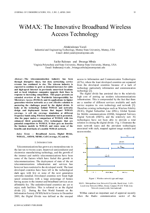 (PDF) WiMAX: The Innovative Broadband Wireless Access Technology
