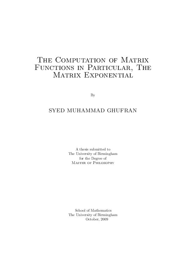 (PDF) The computation of matrix functions in particular, the matrix exponential | Syed Muhammad ...
