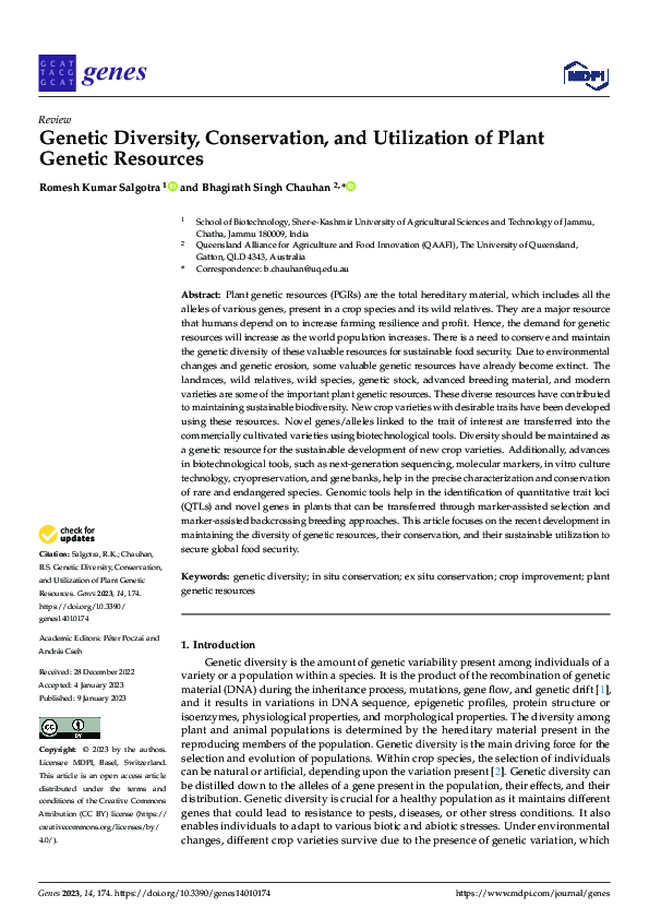(PDF) Genetic Diversity, Conservation, and Utilization of Plant Genetic ...