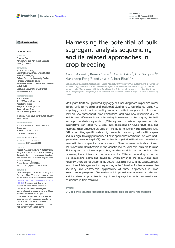 (PDF) Harnessing the potential of bulk segregant analysis sequencing ...
