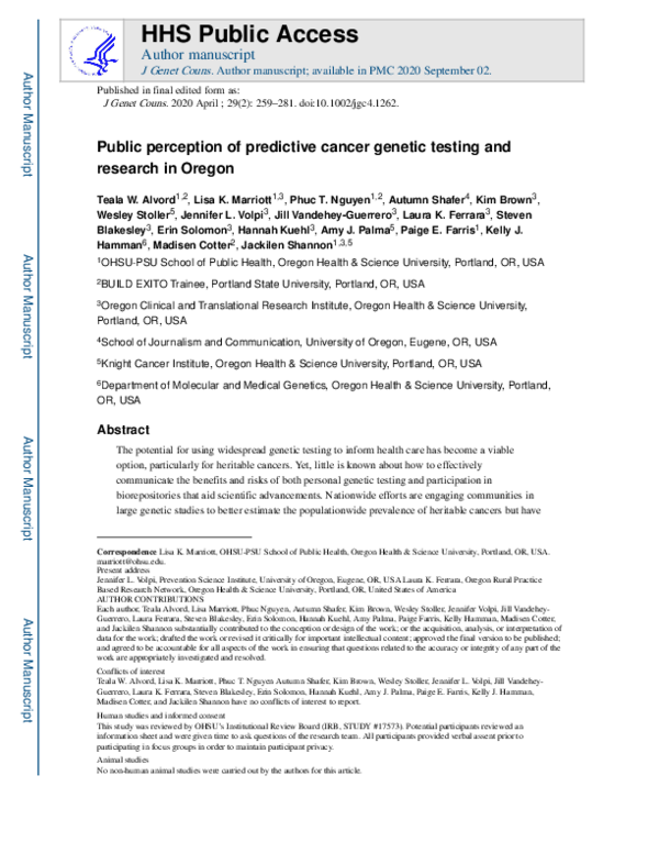 (PDF) Public perception of predictive cancer genetic testing and ...