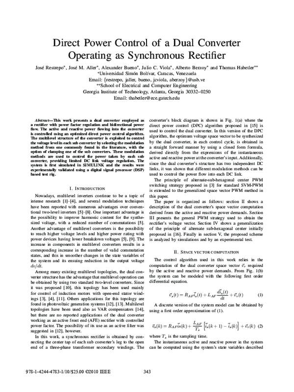 (PDF) Direct Power Control of a Dual Converter Operating as a Synchronous Rectifier