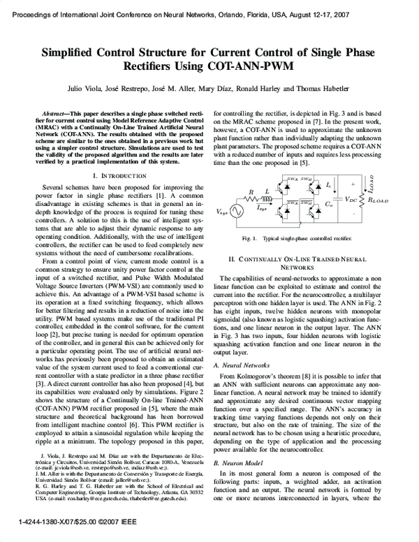 (PDF) Simplified Control Structure for Current Control of Single Phase Rectifiers Using COT-ANN-PWM