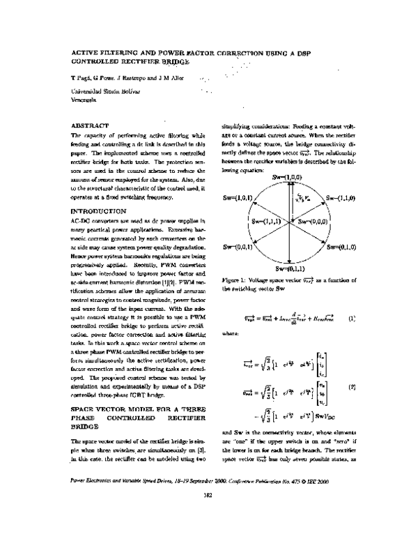 Pdf Active Filtering And Power Factor Correction Using A Dsp Controlled Rectifier Bridge