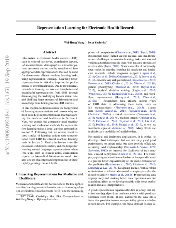 (PDF) Representation Learning for Electronic Health Records