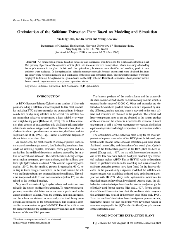 (PDF) Optimization of the Sulfolane Extraction Plant Based on Modeling ...