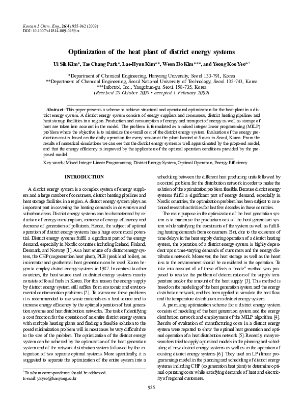 (PDF) Optimization of the heat plant of district energy systems
