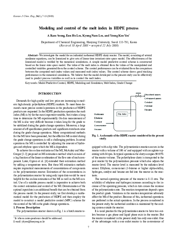(PDF) Modeling and control of the melt index in HDPE process