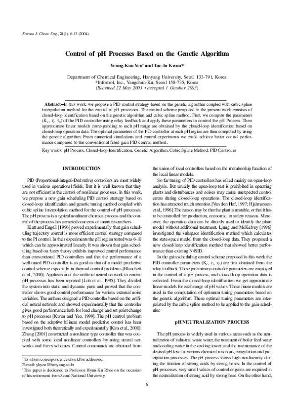 (PDF) Control of pH processes based on the genetic algorithm