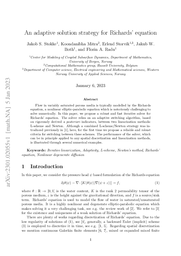 (PDF) An adaptive solution strategy for Richards' equation