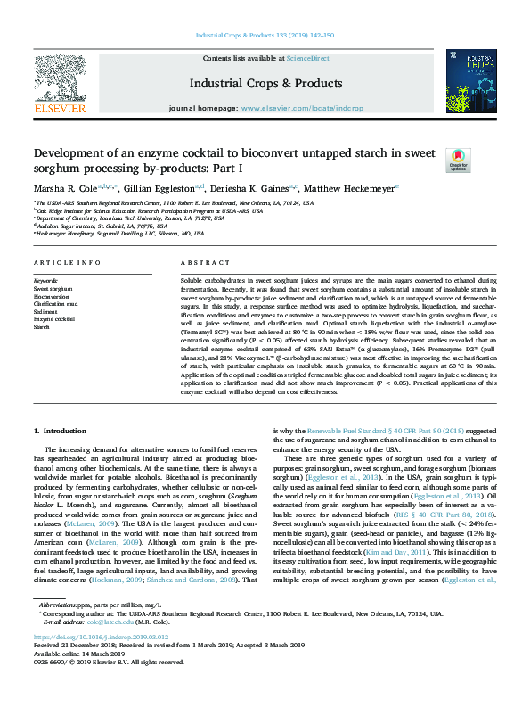 (PDF) Development of an enzyme cocktail to bioconvert untapped starch in sweet sorghum ...