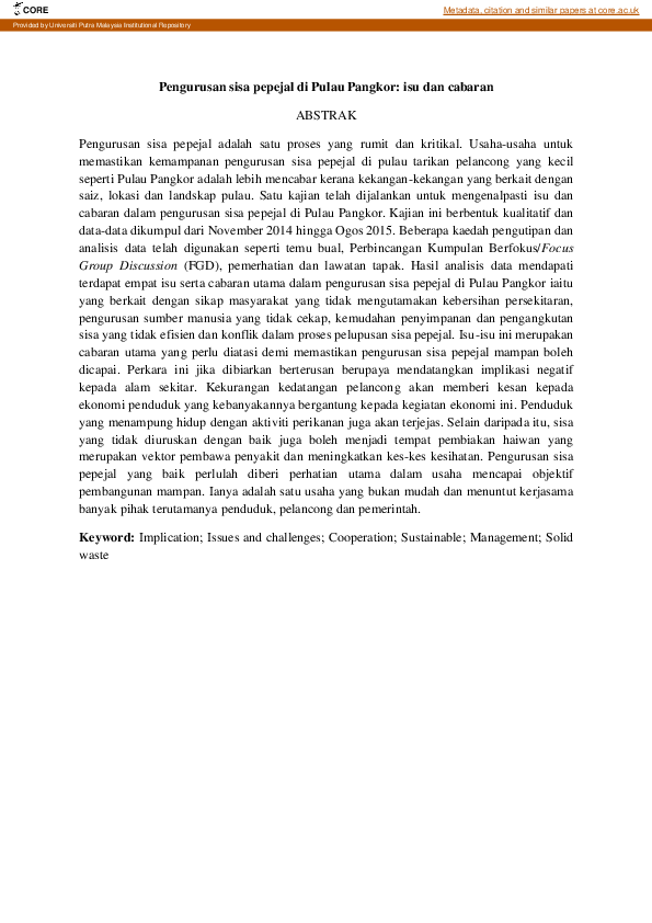 (PDF) Pengurusan sisa pepejal di Pulau Pangkor: isu dan cabaran