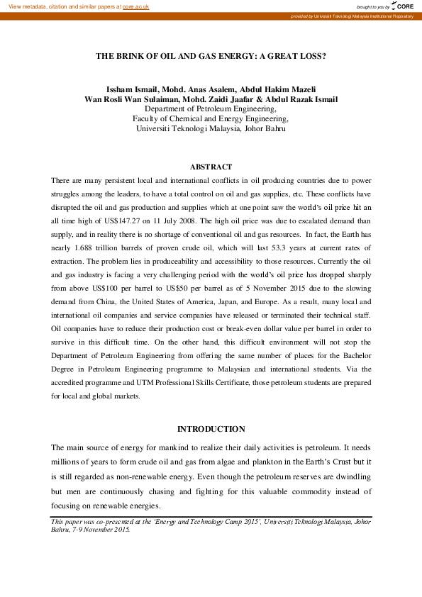 (PDF) The brink of oil and gas energy: a great loss?