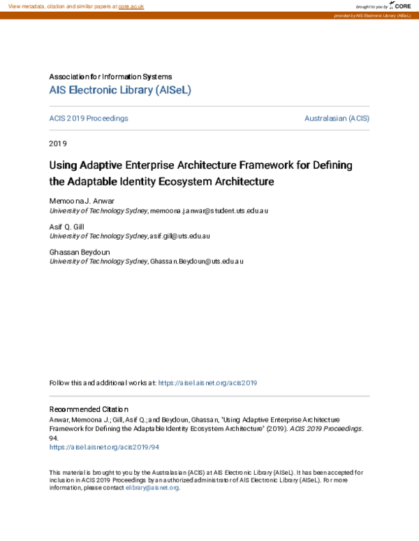 (PDF) Using Adaptive Enterprise Architecture Framework for Defining the ...