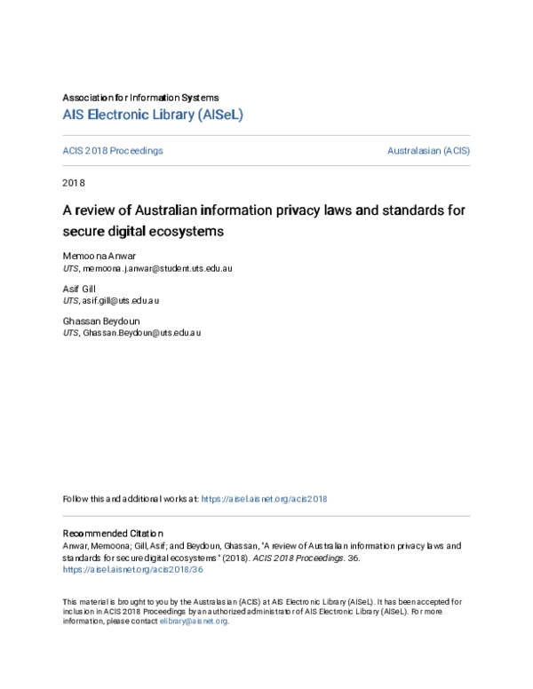 (PDF) A review of Australian information privacy laws and standards for ...