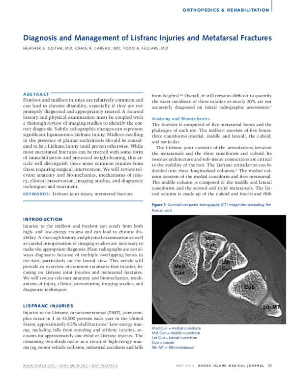 (PDF) Diagnosis and management of lisfranc injuries and metatarsal ...