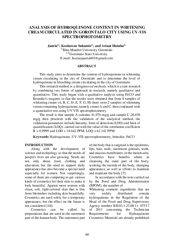 (PDF) Analysis of Hydroquinone Content in Whitening Cream Circulating ...