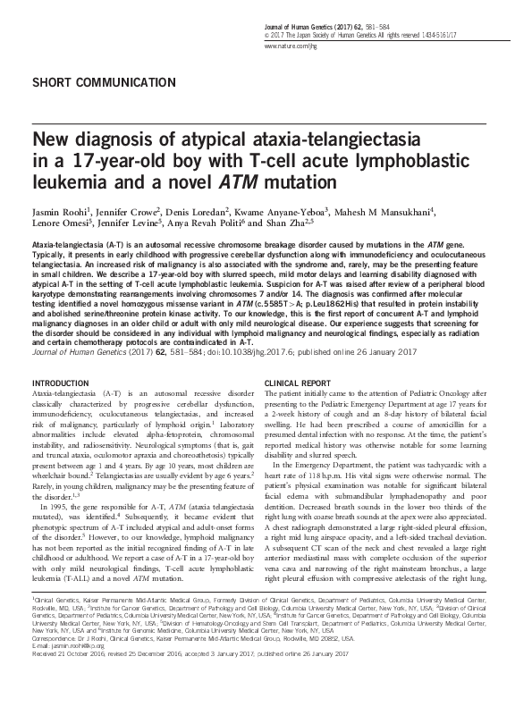 (PDF) New diagnosis of atypical ataxia-telangiectasia in a 17-year-old boy with T-cell acute ...