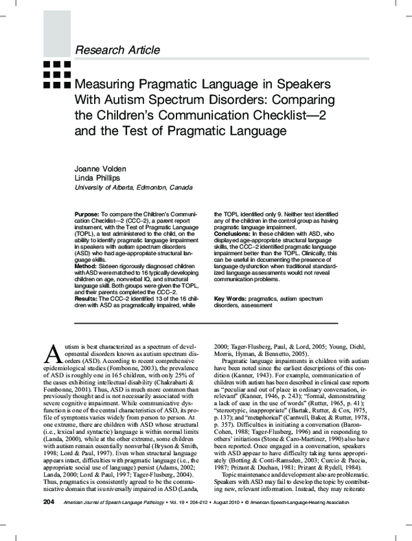 (PDF) Measuring Pragmatic Language in Speakers With Autism Spectrum ...