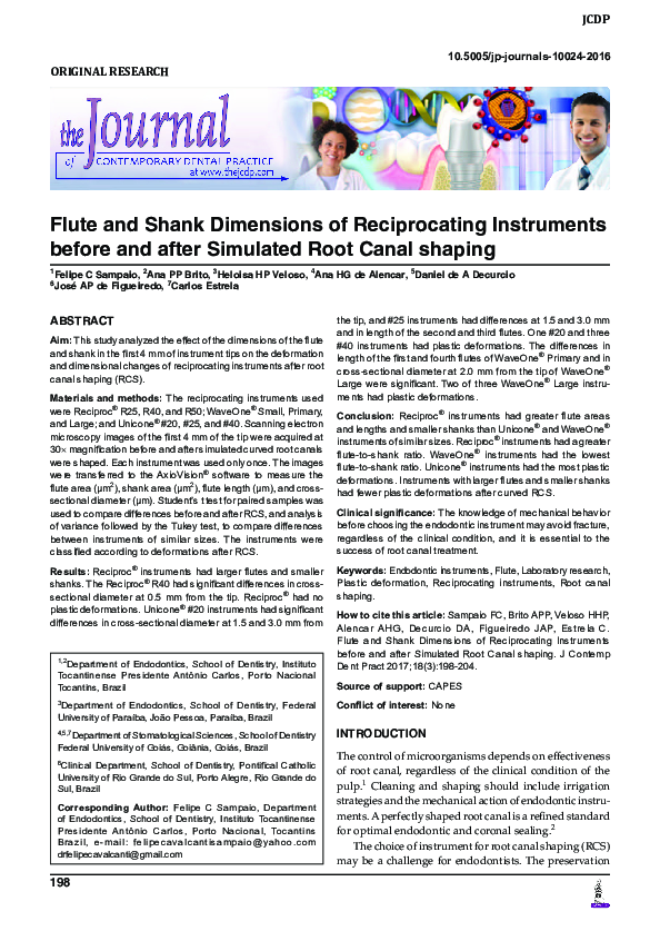 (PDF) Flute and Shank Dimensions of Reciprocating Instruments before ...