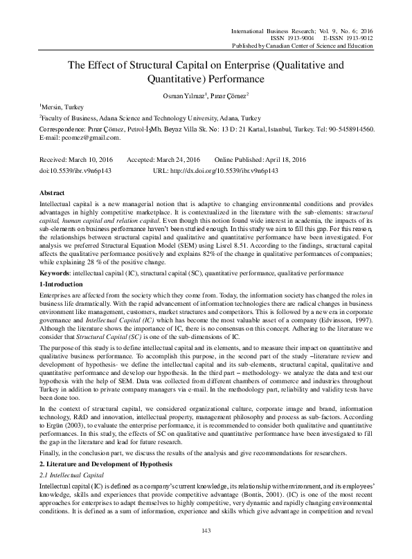 (PDF) The Effect of Structural Capital on Enterprise (Qualitative and Quantitative) Performance
