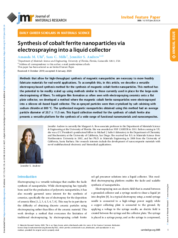 (PDF) Synthesis of cobalt ferrite nanoparticles via electrospraying into a liquid collector