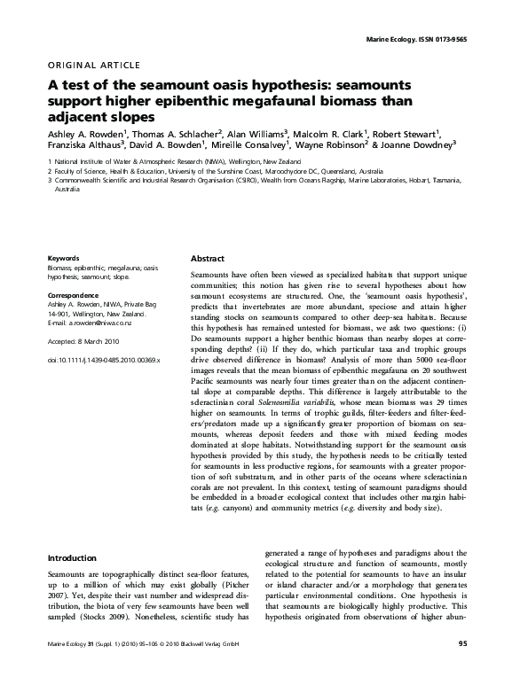 (PDF) A test of the seamount oasis hypothesis: seamounts support higher ...