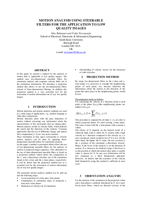 (PDF) Motion analysis using steerable filters for the application to ...