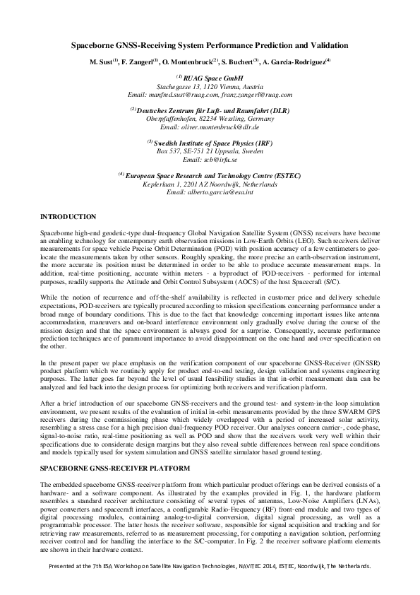(PDF) Spaceborne GNSS-Receiving System Performance Prediction and Validatio