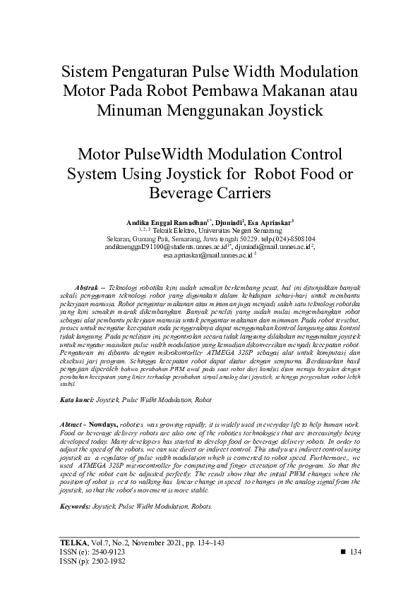 Pdf Sistem Pengaturan Pulse Width Modulation Motor Pada Robot Pembawa Makanan Atau Minuman
