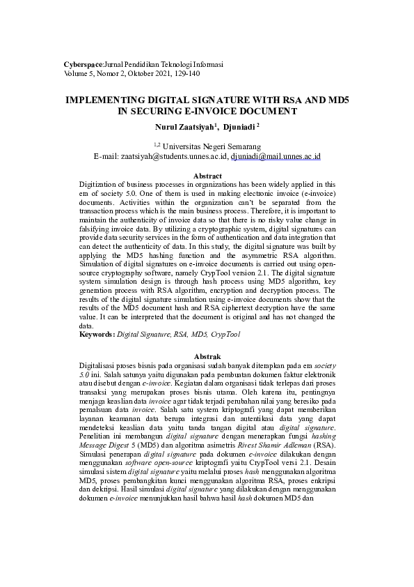 (PDF) Implementing Digital Signature with Rsa and MD5 in Securing E-Invoice Document