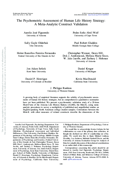 (PDF) The psychometric assessment of human life history strategy: A meta-analytic construct ...
